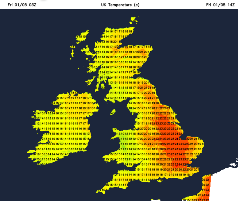 A sizzling Friday with temperatures passing 25C before Bank Holiday ...
