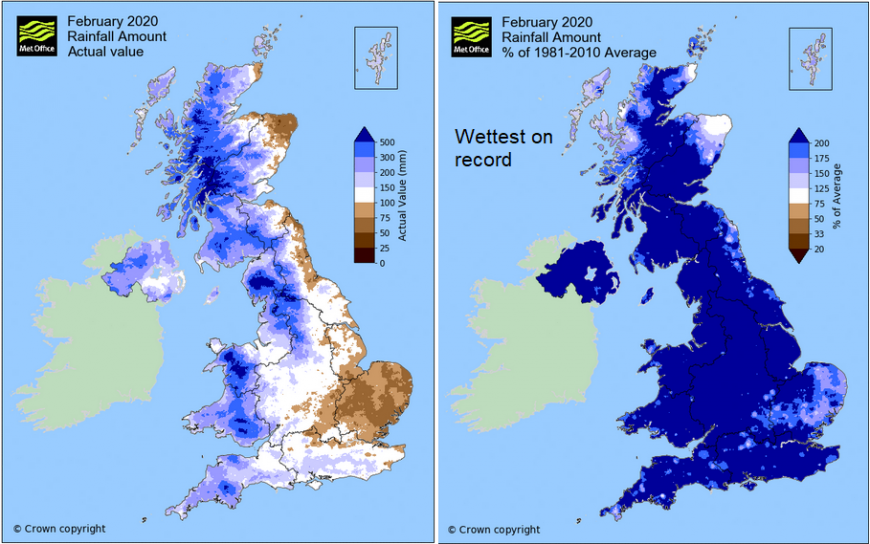 February 2020 - wettest on record for UK rainfall