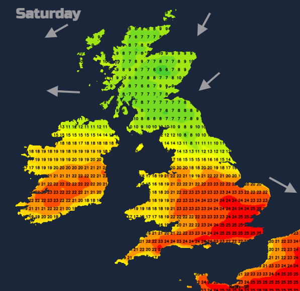 Weekend warmth from the south as frontal rain sets in again further north