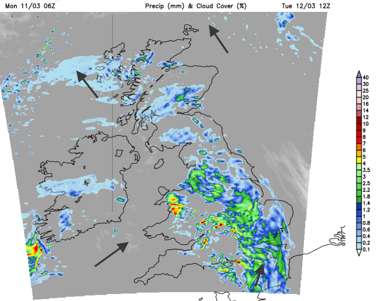 Week ahead: A milder southerly flow accompanied by more Atlantic rain